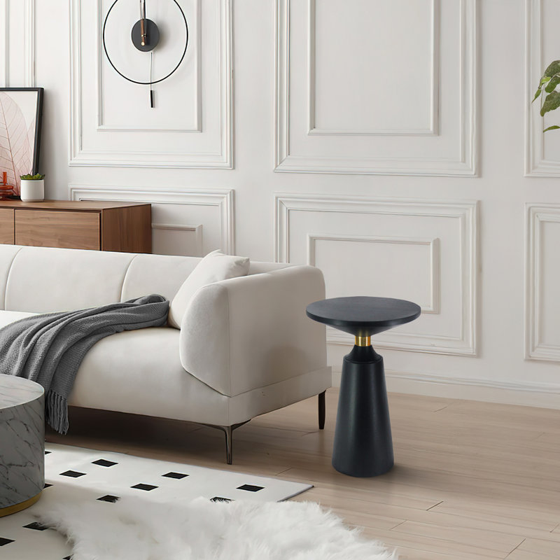 Mercer41 Traxton Black Solid Wood Pedestal End Table | Wayfair